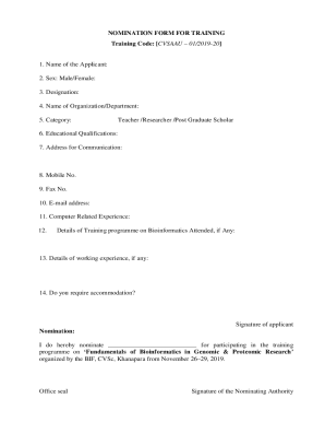Fillable Online NOMINATION FORM FOR TRAINING Fax Email Print - pdfFiller