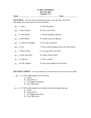 To Kill a Mockingbird: Part 1 Study Guide - Character Matching ...