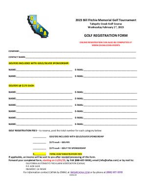 Fillable Online GOLF REGISTRATION FORM Fax Email Print - pdfFiller