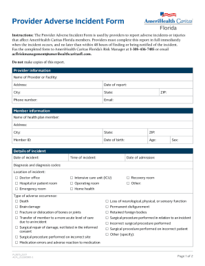 Fillable Online Provider Adverse Incident Form - Providers ...