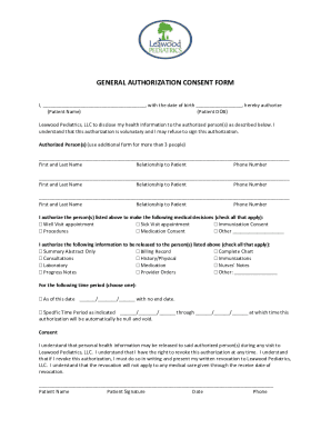 Fillable Online GENERAL AUTHORIZATION CONSENT FORM Fax Email Print ...