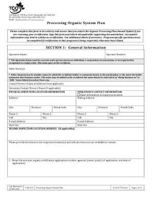 Fillable Online Processing Organic System Plan SECTION 1 - TCO Cert Fax ...