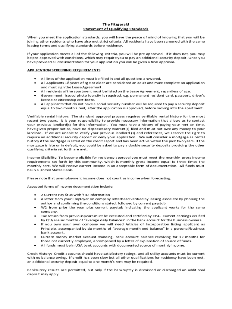 Fillable Online The Fitzgerald Statement of Qualifying Standards ...