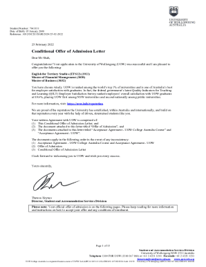 Fillable Online Conditional Offer of Admission Letter - Uniagents Fax ...