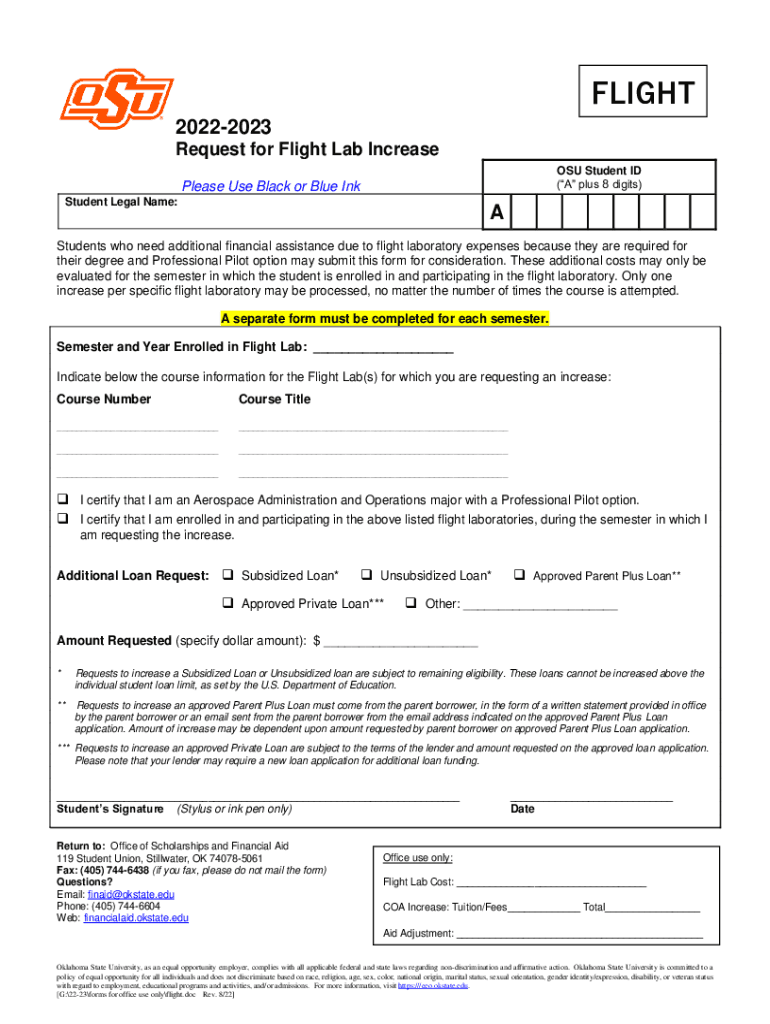 Fillable Online Flight Lab Cost of Attendance Request Form Fax Email ...