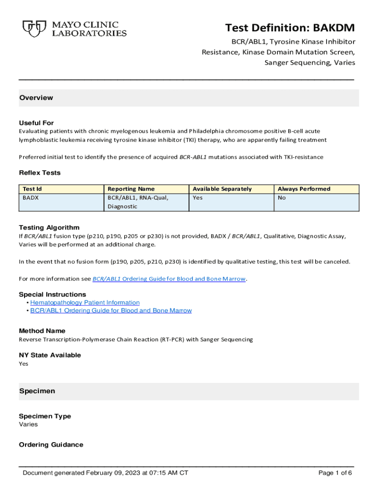 Fillable Online BCR-ABL mutation testing to predict response to ...