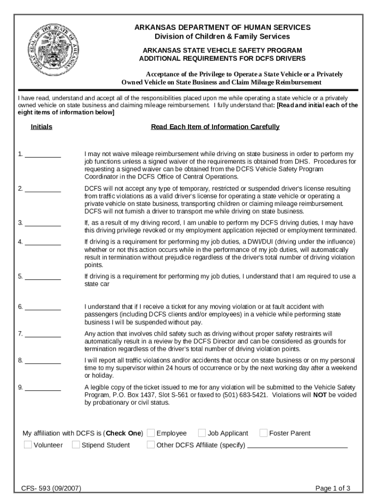 VSP Additional Requirements for DCFS Drivers - humanservices arkansas Doc Template | pdfFiller