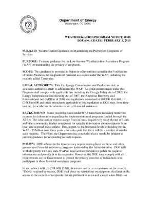 Fillable Online Weatherization Program Notice 10-08 - Department of ...