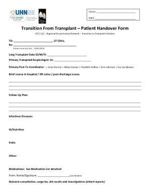 Fillable Online Transition From TransplantPatient Handover Form Fax ...