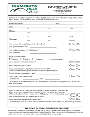 Fillable Online Employment Application - City of Farmington, MI Fax ...