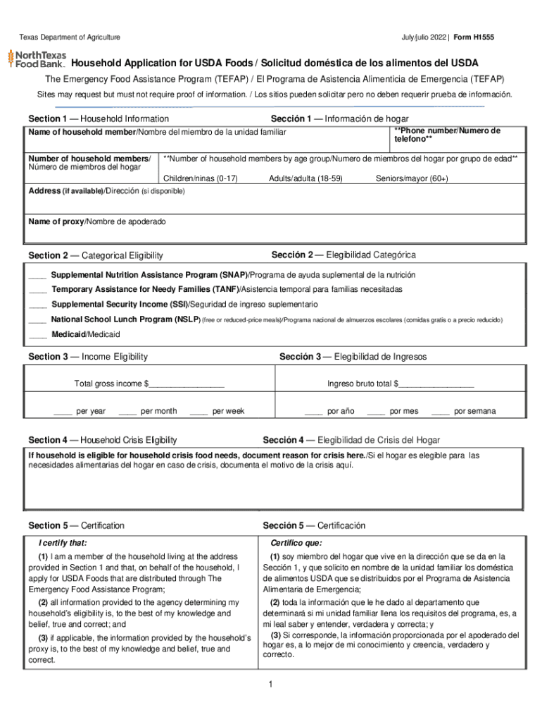 Fillable Online Household Application for USDA Foods / Solicitud ...