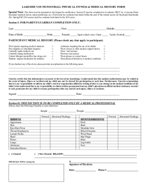 Fillable Online lakeside youth football physical fitness & medical ...