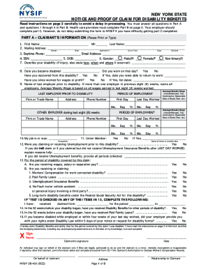 Fillable Online Notice and Proof of Claim for Disability Benefits Form ...