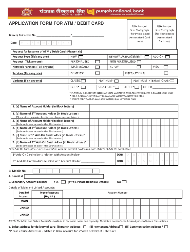 Fillable Online How To Fill Punjab National Bank ATM DEBIT Card Apply