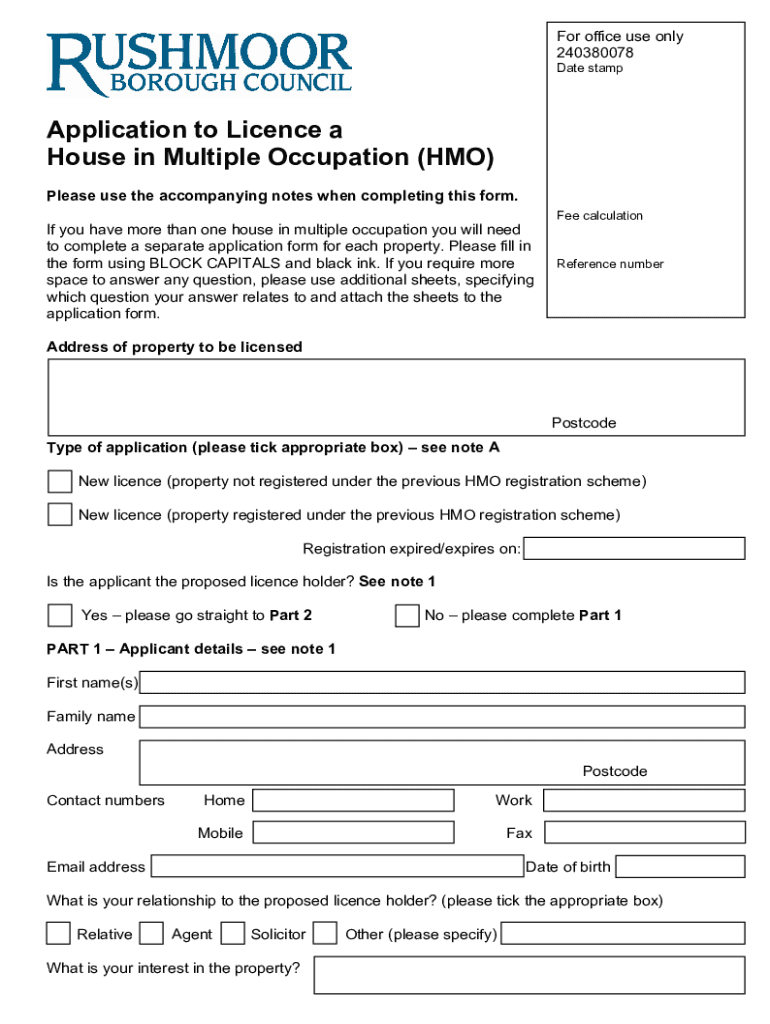Fillable Online HMO Licence Application Form and Guidance Notes ...