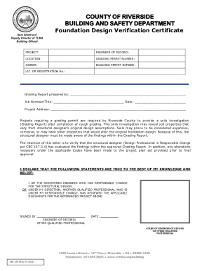 Fillable Online Foundation Design Verification Certificate - Rctlma.org ...