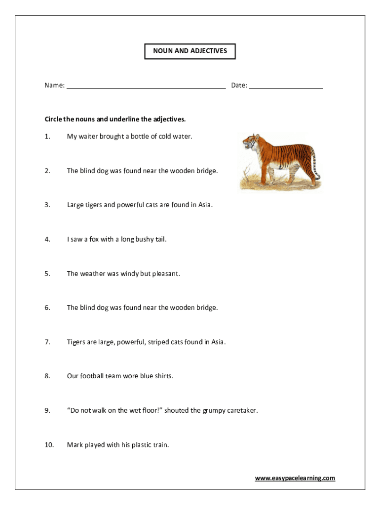 Fillable Online Nouns and Adjectives Practice Sheet 1 - Easy Pace ...
