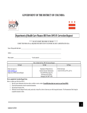 Fillable Online IRS Form 1095-B Correction Request - DC Health Link Fax ...