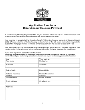 Fillable Online Further discretionary support with housing costs - City of London Fax Email ...