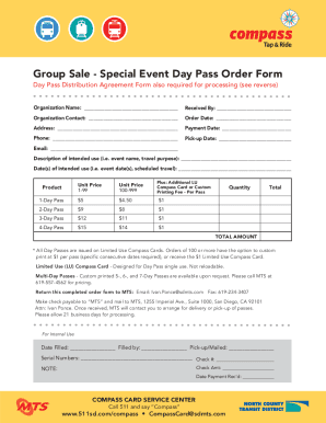 Fillable Online Group Sale - Special Event Day Pass Order Form Fax ...