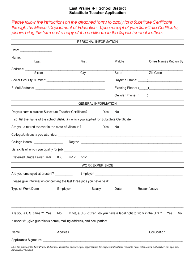 Fillable Online Substitute Certificates - Professional Education ...