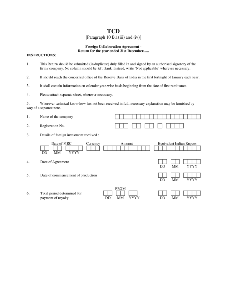 Fillable Online Form TCD Foreign Collaboration Agreement Fax Email ...
