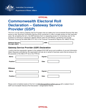 Fillable Online Electoral Roll GSP Declaration Form - Draft Fax Email ...