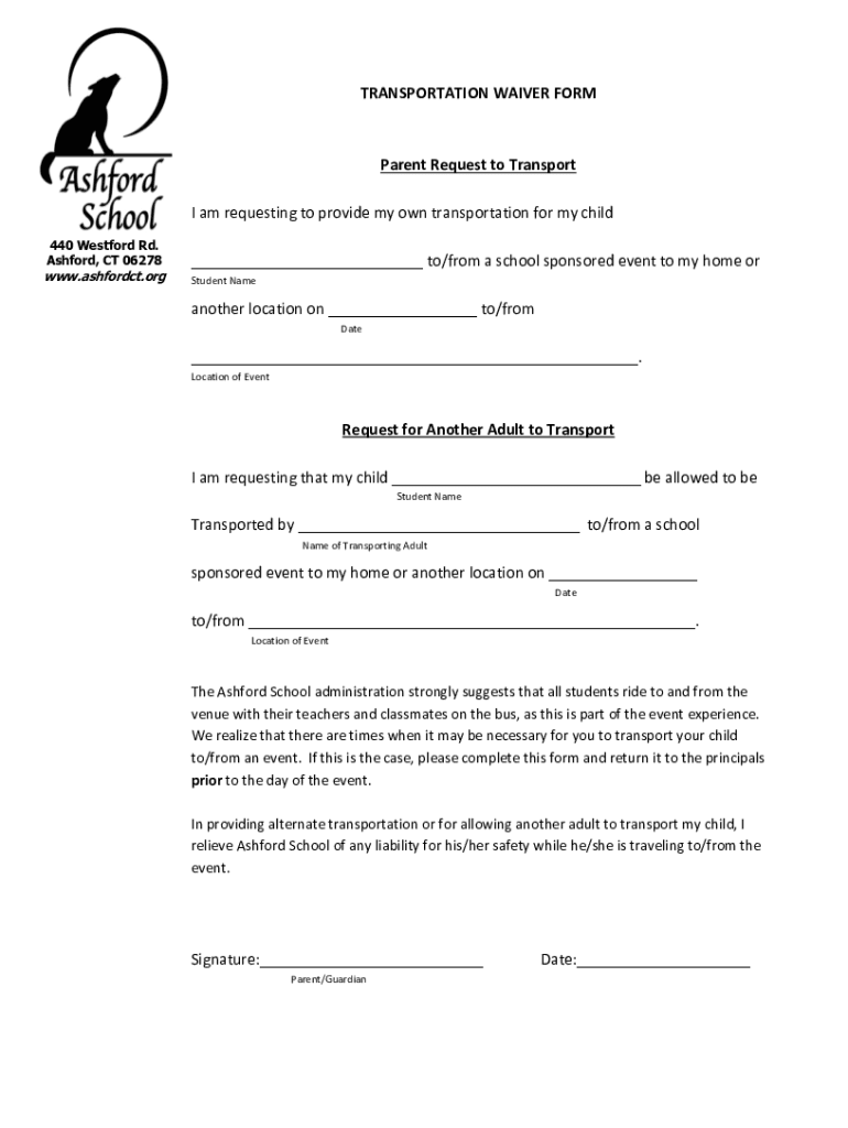 Fillable Online TRANSPORTATION WAIVER FORM - SharpSchool Fax Email ...