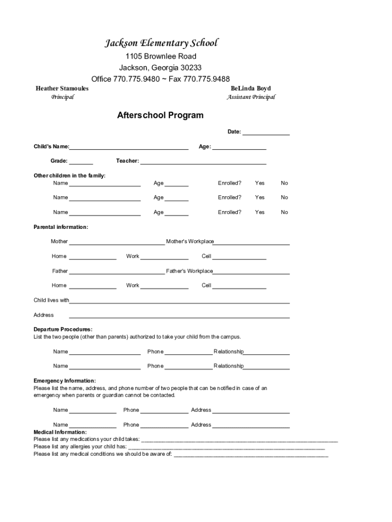 Fillable Online JES Afterschool Program information sheet.xls Fax Email ...