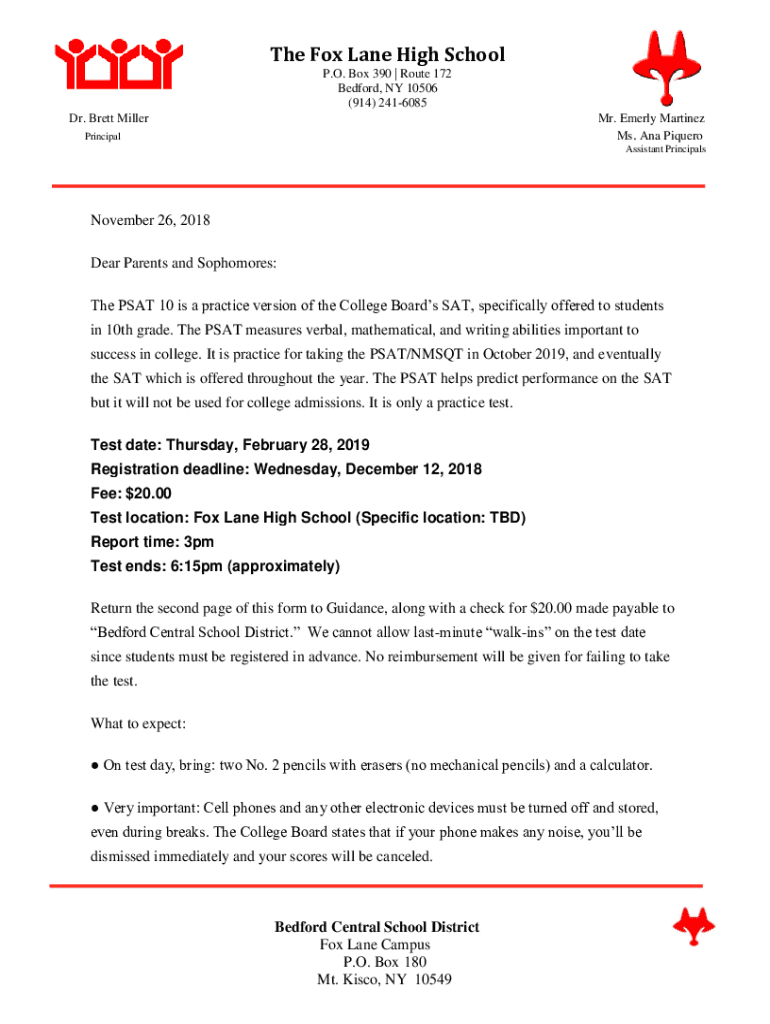 Fillable Online The Fox Lane High School - Bedford Central School ...
