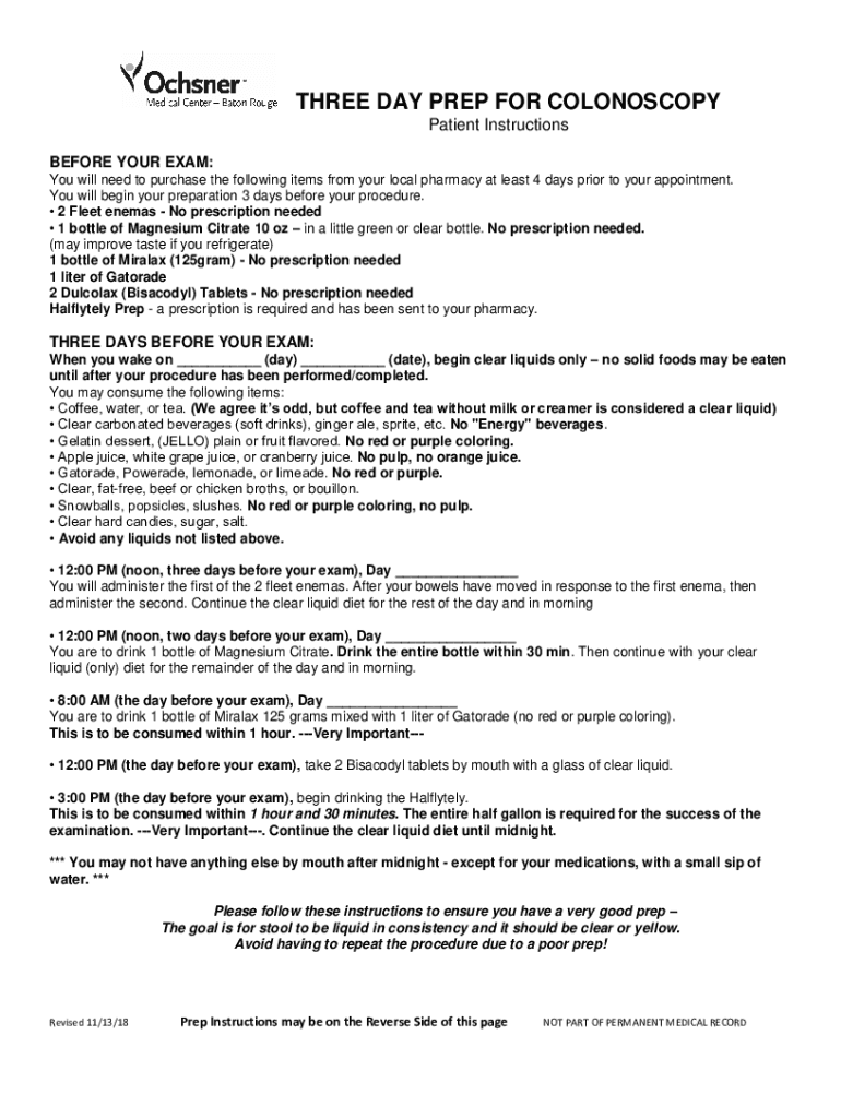 Fillable Online THREE DAY PREP FOR COLONOSCOPY - Amazon AWS Fax Email ...