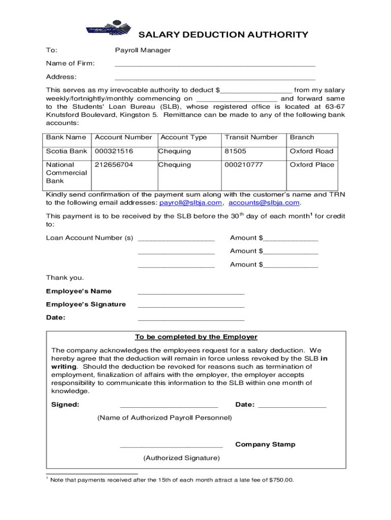 Fillable Online SALARY DEDUCTION AUTHORITY Fax Email Print - pdfFiller