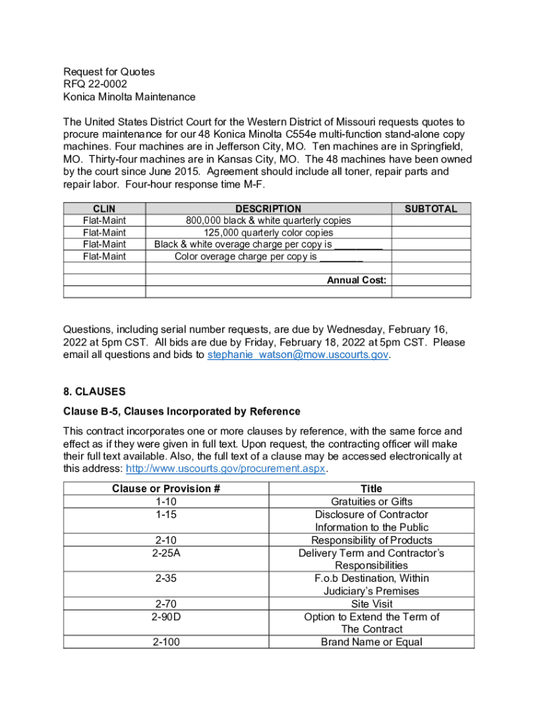 Fillable Online Request for Quotes RFQ 22-0002 Konica Minolta ... Fax ...