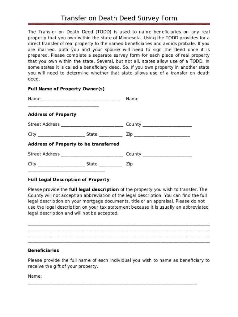 Transfer on Death Deed Survey Doc Template | pdfFiller