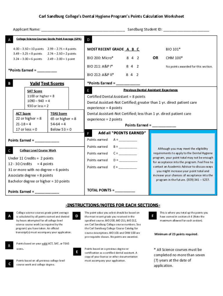 Fillable Online Dental Hygiene Program - Application Checklist Fax Email Print - pdfFiller