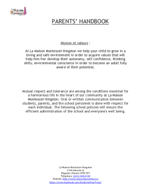 Fillable Online Parent Handbook - Our Children's Center Montessori Fax ...