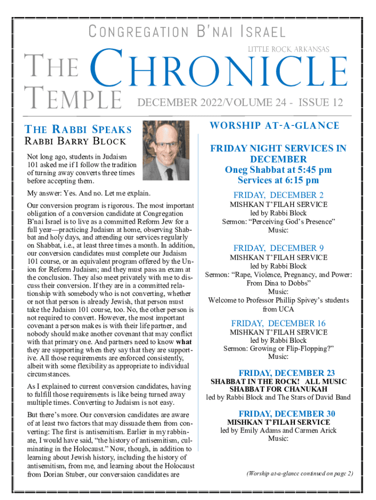 Fillable Online The Temple Chronicle - Congregation B'nai Israel ...