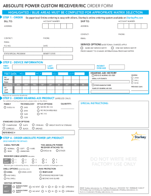 Fillable Online Starkey Custom Order Form - Fill Online, Printable ...