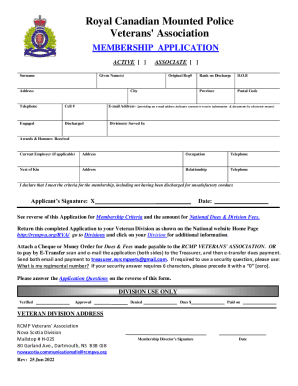 Fillable Online MEMBERSHIP APPLICATION - RCMP Veterans' Association Fax ...