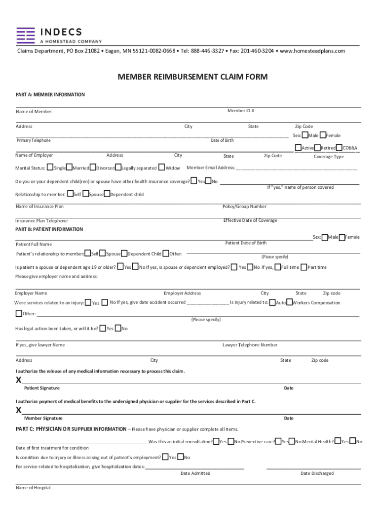 Fillable Online INDECS Member Reimbursement Claim Form - OU Health Plan ...