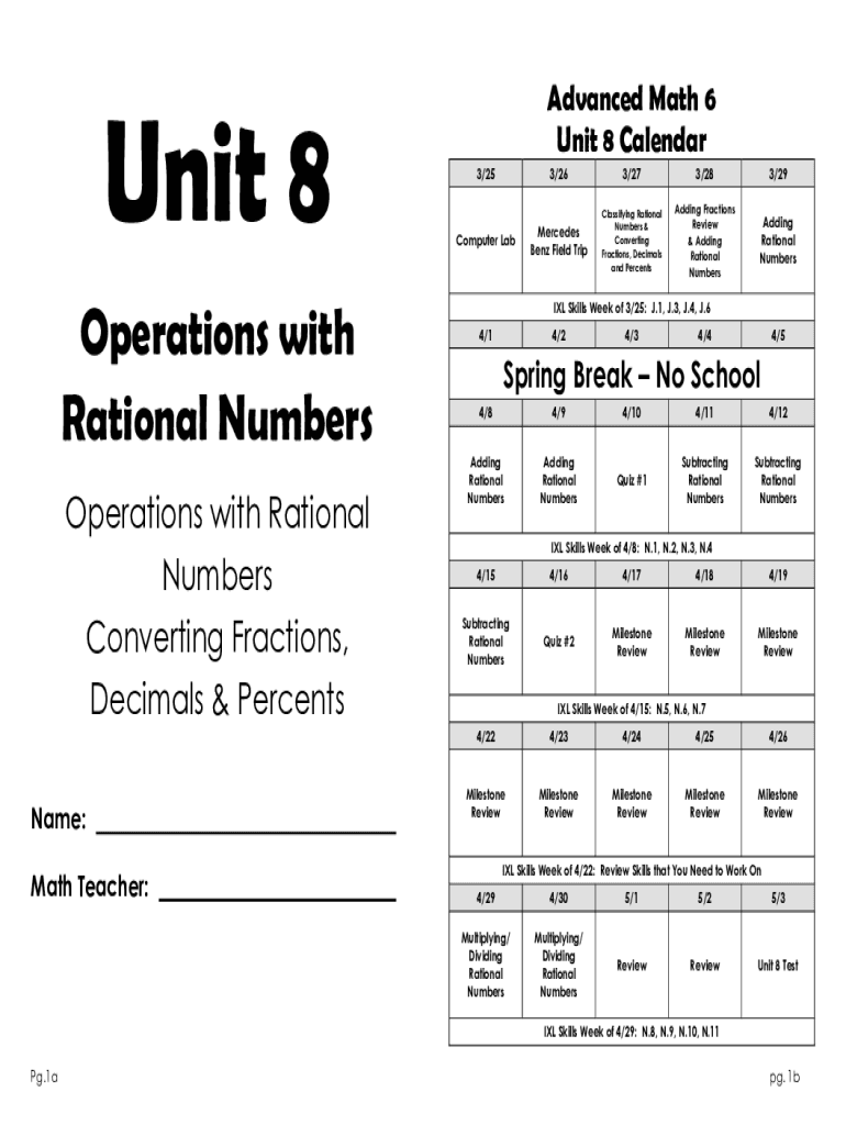 Fillable Online Coleman 6th Grade Math Help - Unit 8: Operations with ...