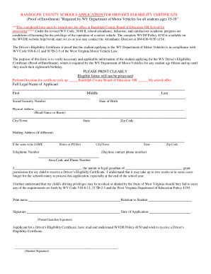 Fillable Online boe rand k12 wv (Proof of Enrollment) "Required by WV ...