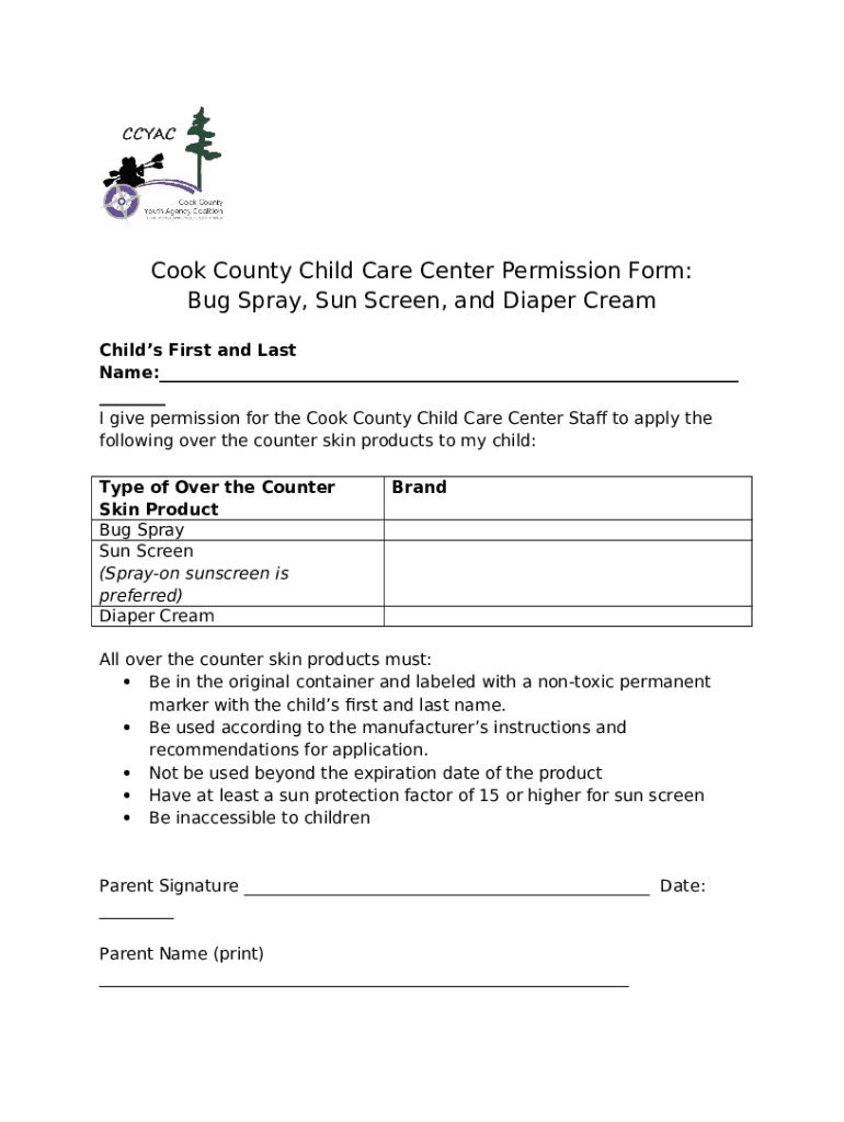 Sunscreen Authorization KidsCentre Doc Template | pdfFiller