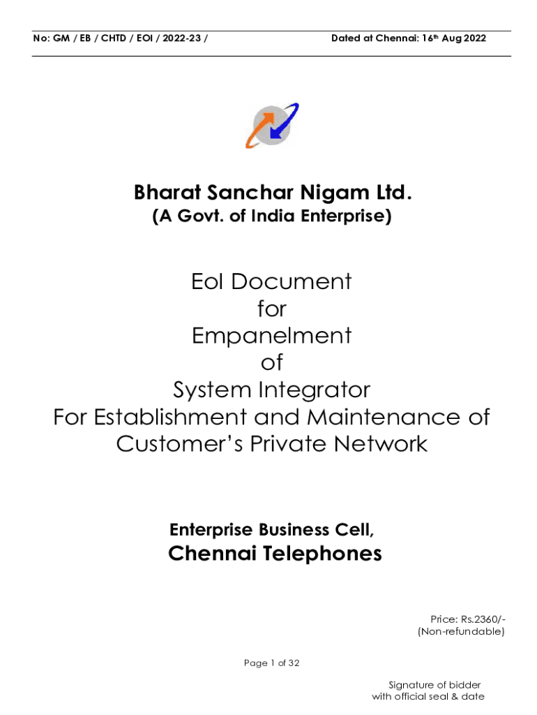 Fillable Online EoI Document for Empanelment of System Integrator For ... Fax Email Print ...