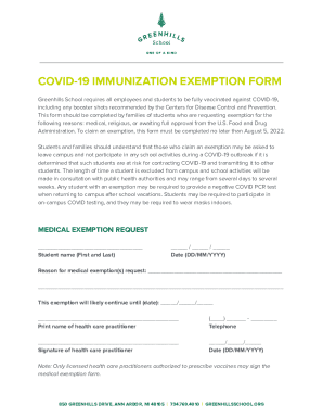 Fillable Online COVID-19 Immunization Exemption Form - Greenhills ...