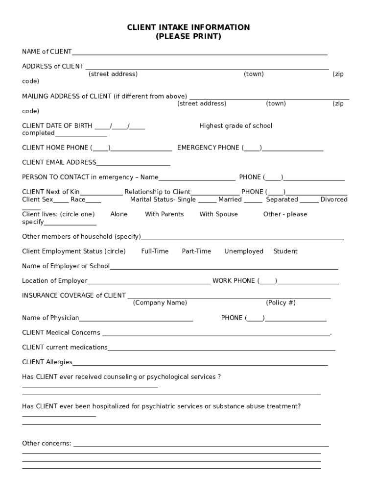 RYAN WHITE CLIENT INTAKE - City of Columbus Doc Template | pdfFiller