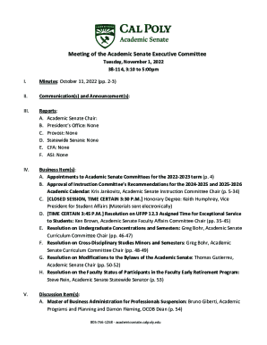 Fillable Online Academic Senate Executive Committee Agenda November 1 ...