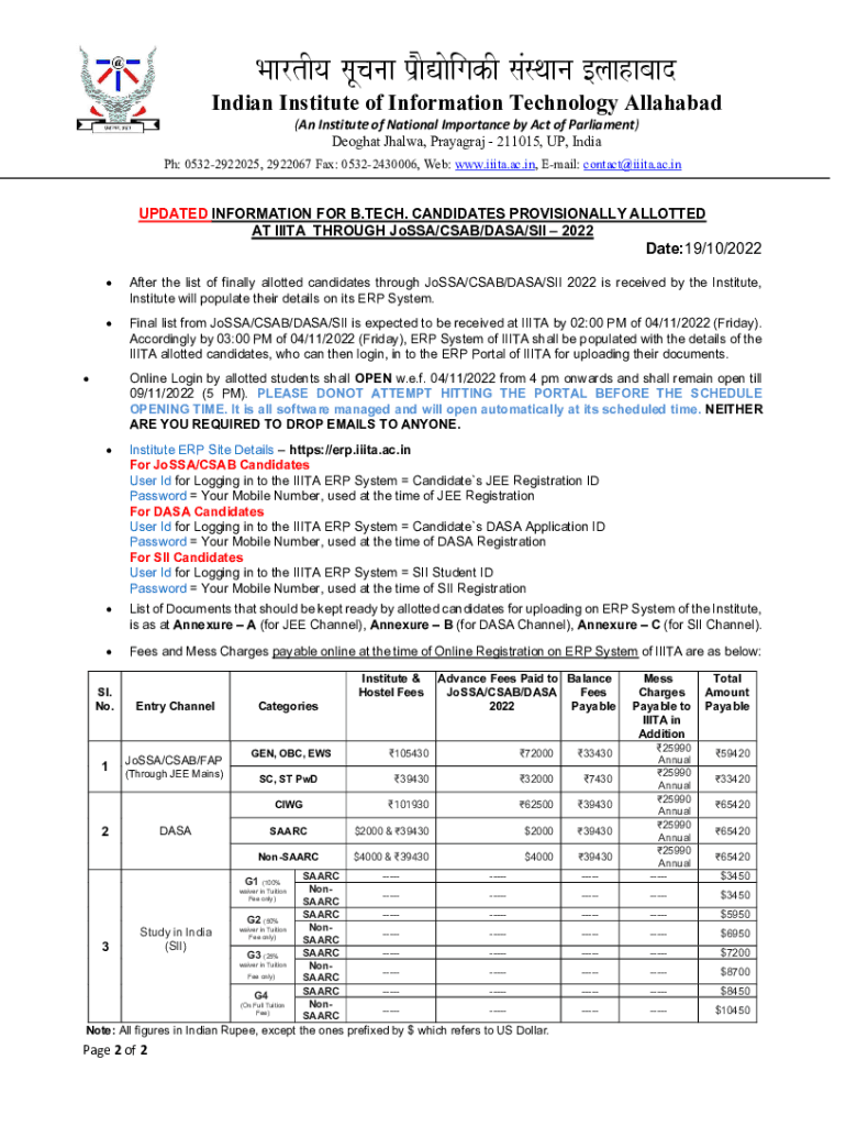 Fillable Online Indian Institute of Information Technology (IIIT-A), Allahabad Fax Email Print ...
