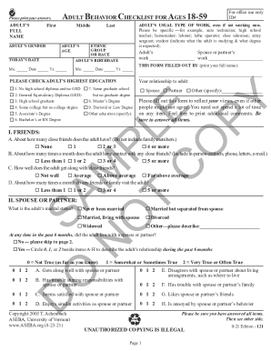Fillable Online The Child Behavior Checklist and Related Forms ...