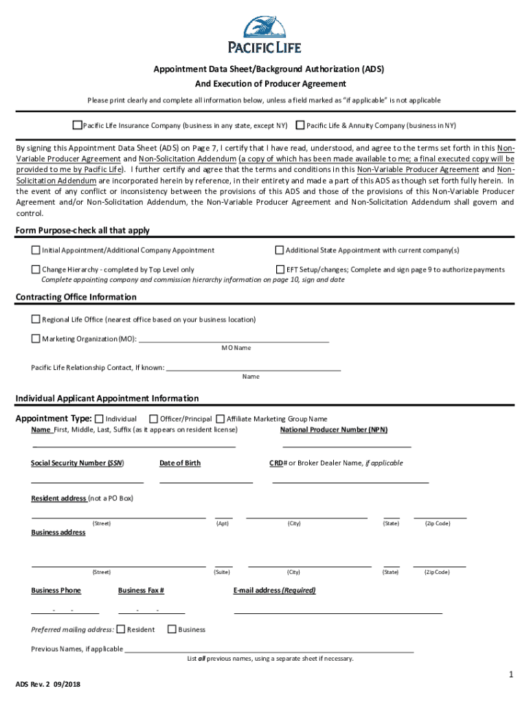 Fillable Online 1 Appointment Data Sheet/Background Authorization (ADS ... Fax Email Print ...